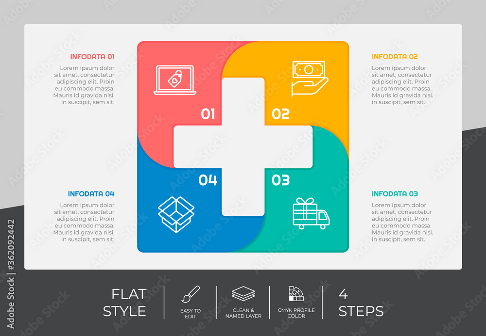 Medic step infographic vector design with 4 steps & colorful style for ...