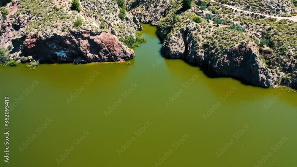 Aerial view of dam of Tibi Village, the oldest dam in Europe, It was ...