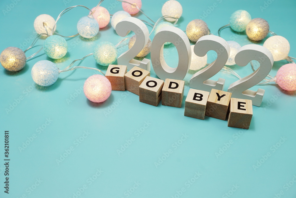 Goodbye 2022 alphabet letters with space copy on blue background Stock ...