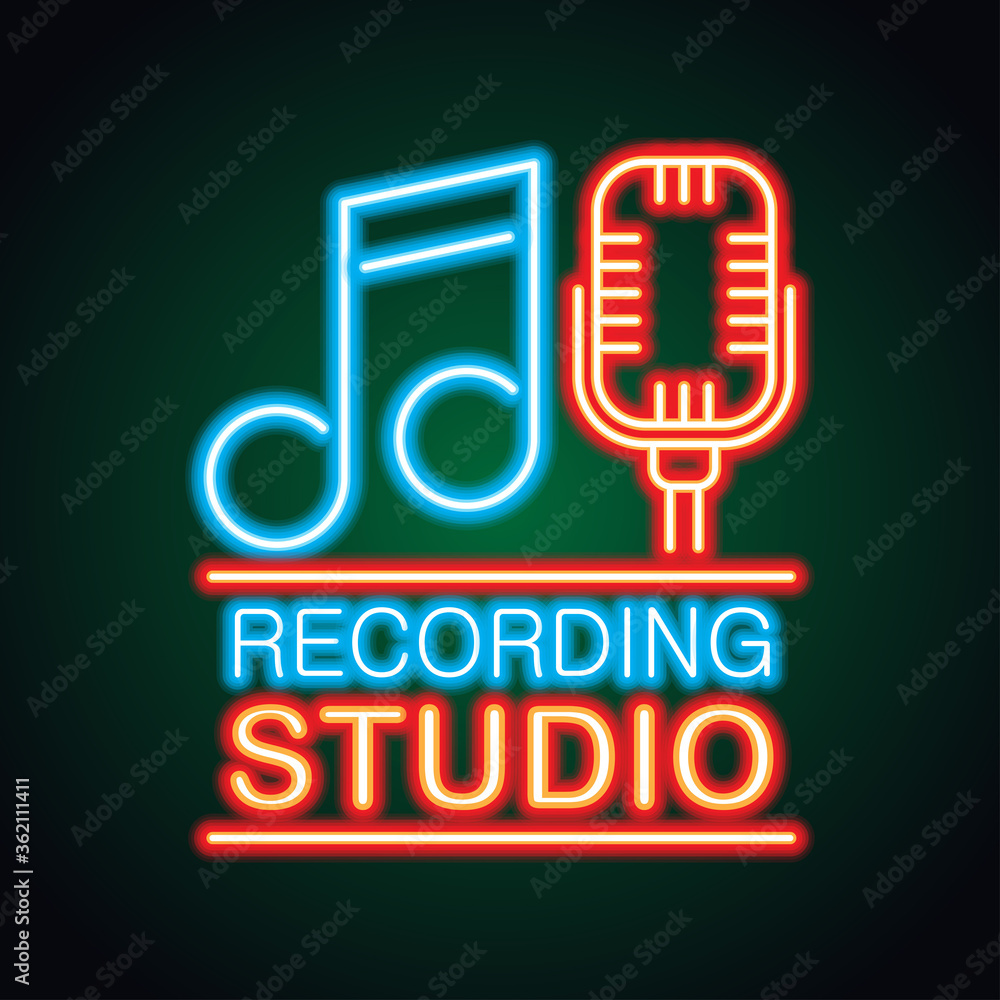 music studio neon sign for music studio or recording studio plank ...