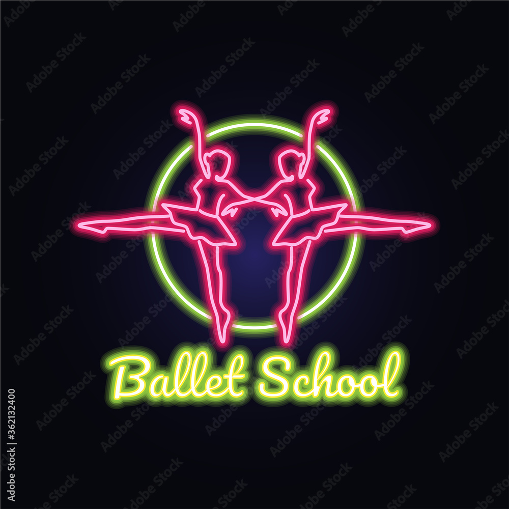 ballet neon sign for ballet school, dance studio. vector illustration ...