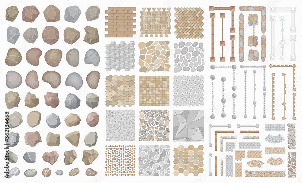 Set of park elements. (Top view) Collection for landscape design, plan ...