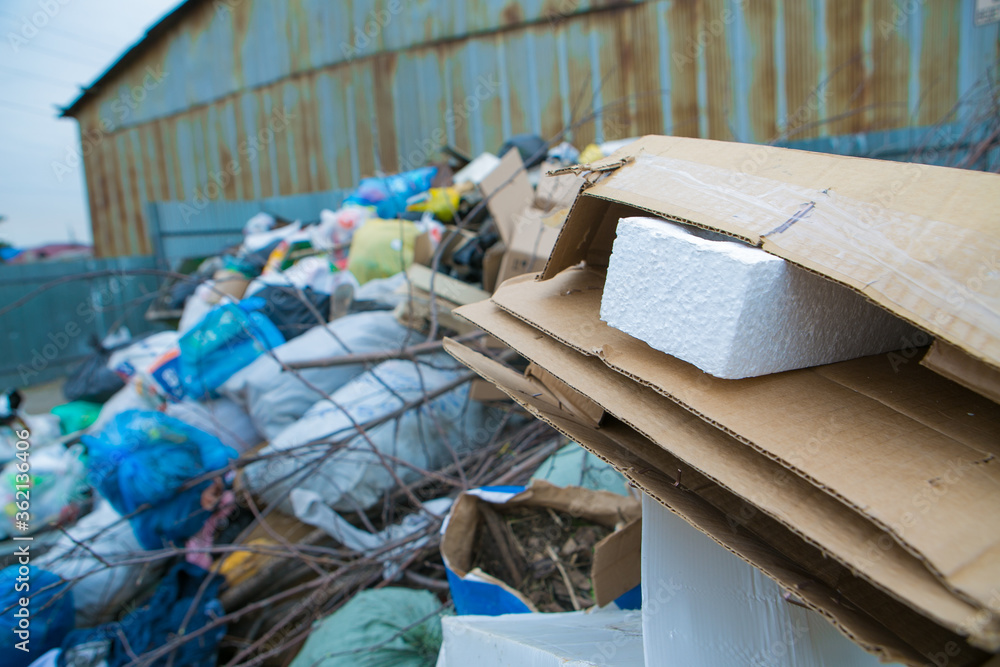 pile of waste in a container. garbage collapse. Janitors ' strike ...