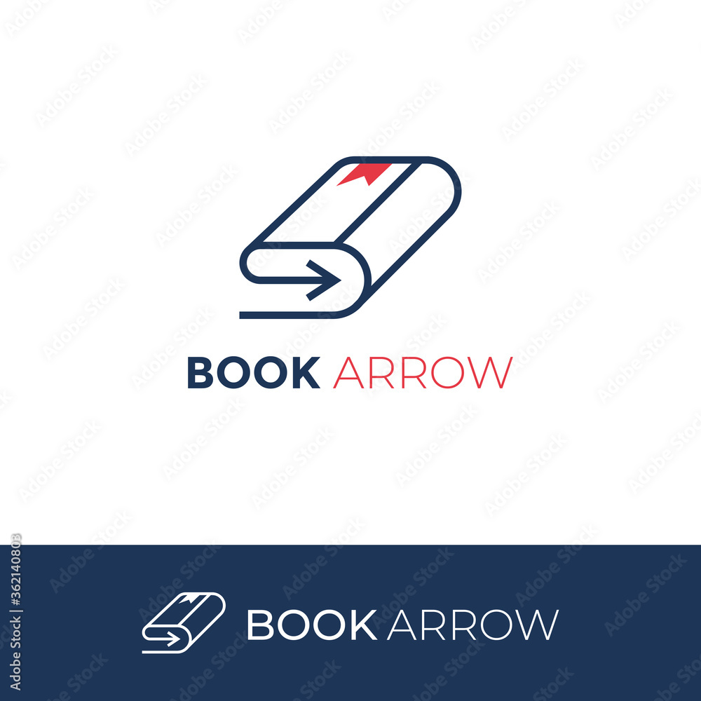 Vector illustration of book and arrow logo design template. Make from ...