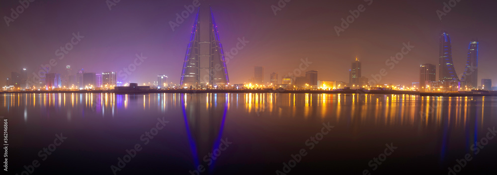 The Bahrain skyline during fog with beautiful scattered hue, a view ...