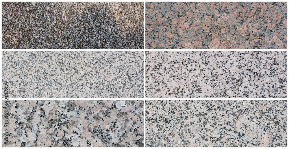 Granite texture set. Collection of panoramic stone backgrounds. Natural ...