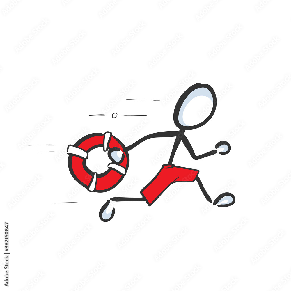 Lifeguard running to rescue. Vector simple beach patrol save life. Red ...