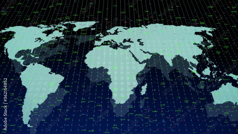 4k business digital data wall;World map dots concept;complexity and ...