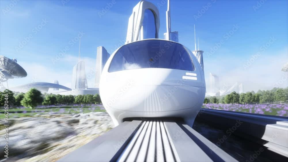 futuristic sci fi monorail train. Concept of future. Futuristic city ...