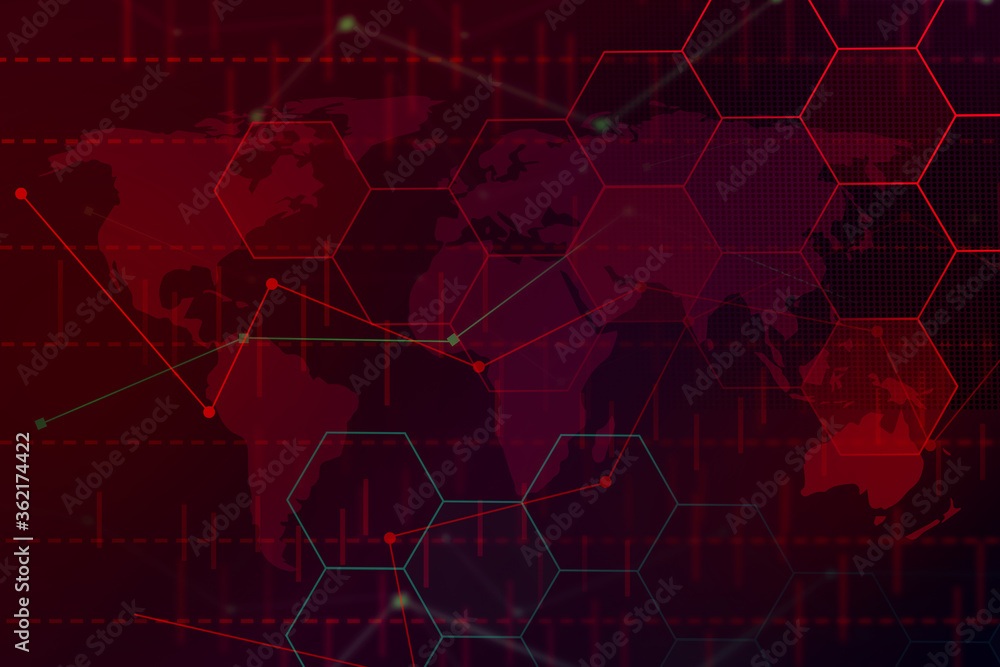 World Map with Graphs & Technological communication background showing ...