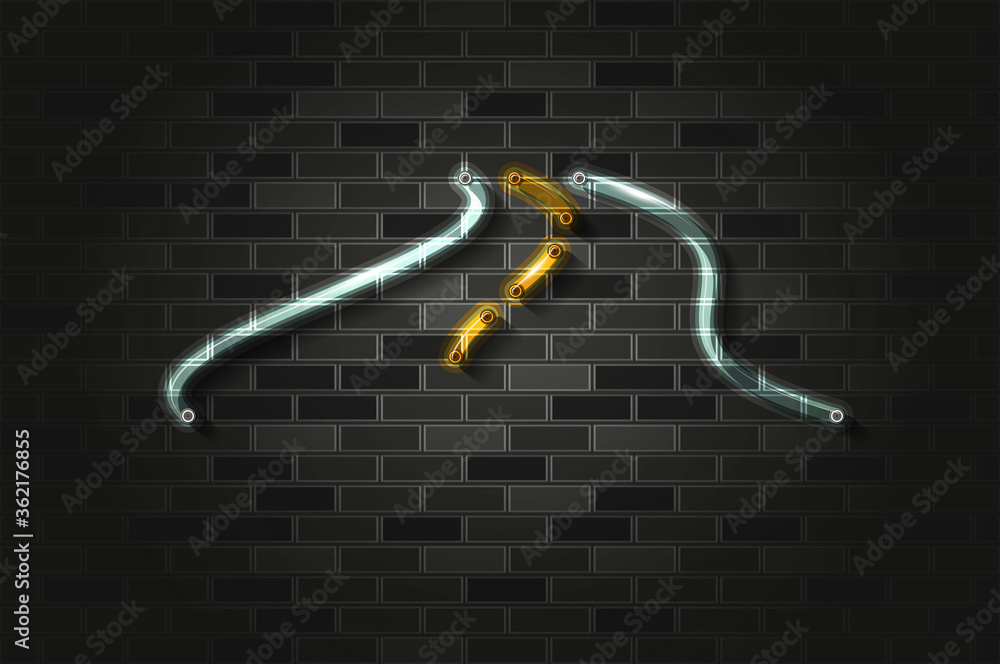 Curved bent road with yellow dividing strip glowing neon sign or glass ...