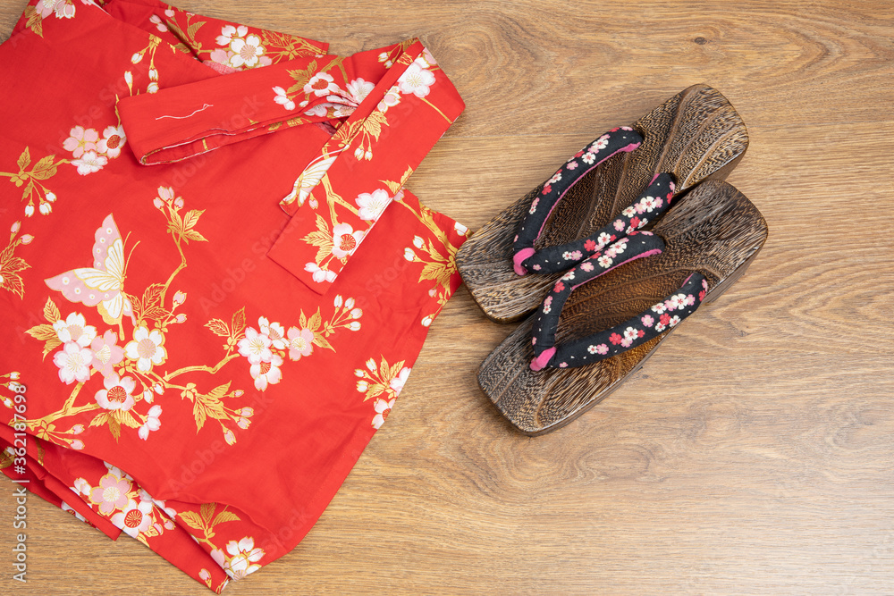 Japanese traditional geta sandal and traditional clothes of Kimono ...