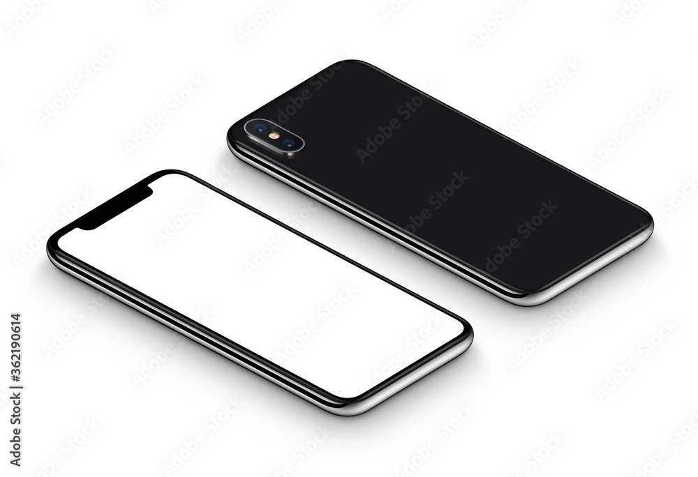 Perspective black smartphone mockup. Frameless smartphone front side ...