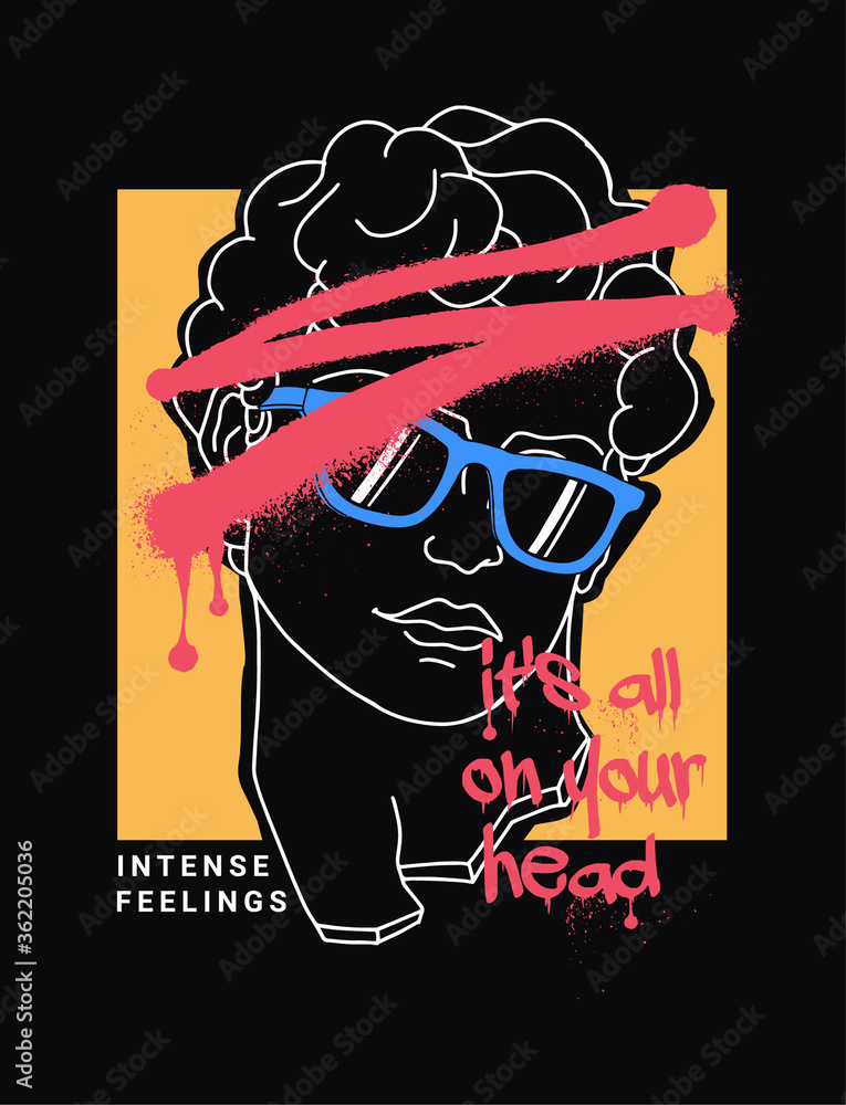One line sculpture illustration with sunglasses and graffiti text. For ...