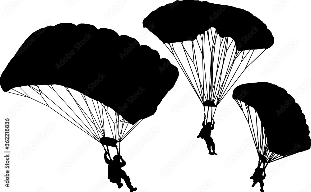 Military soldiers in the air with parachute / silhouette vector Stock ...