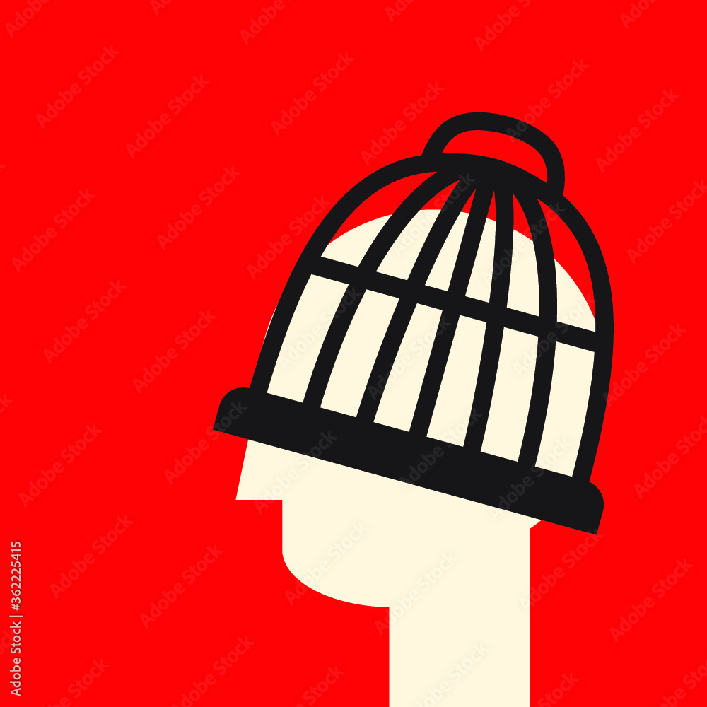 head in the cage as a symbol of limited understanding and bias Stock ...