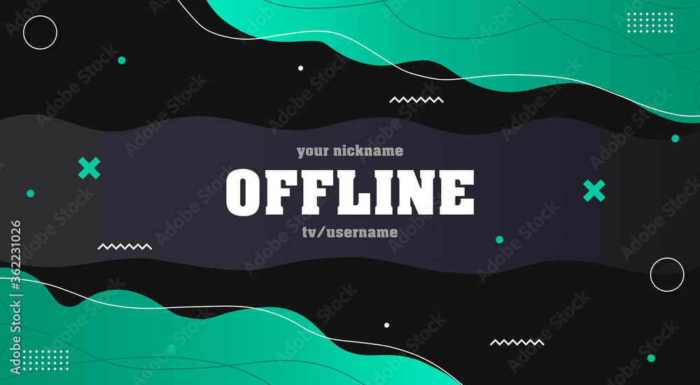 Offline twitch banner background 16:9 for stream. Offline green-gray ...