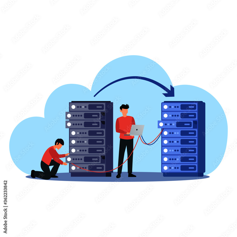 Flat vector illustration server migration Stock Vector | Adobe Stock