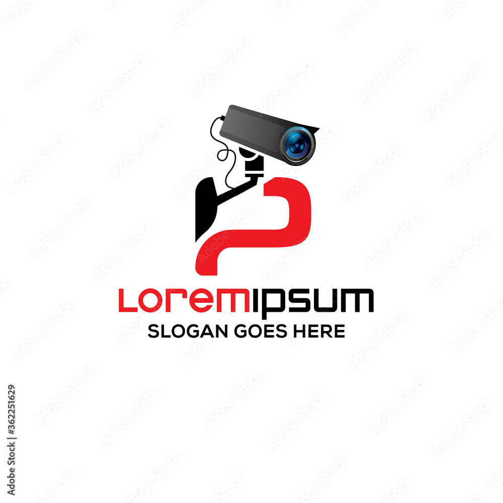 Creative P letter CCTV camera logo design template, Realistic CCTV logo ...