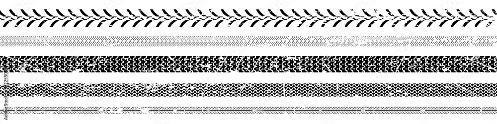 Tire tracks, tread marks vector set Stock Vector | Adobe Stock