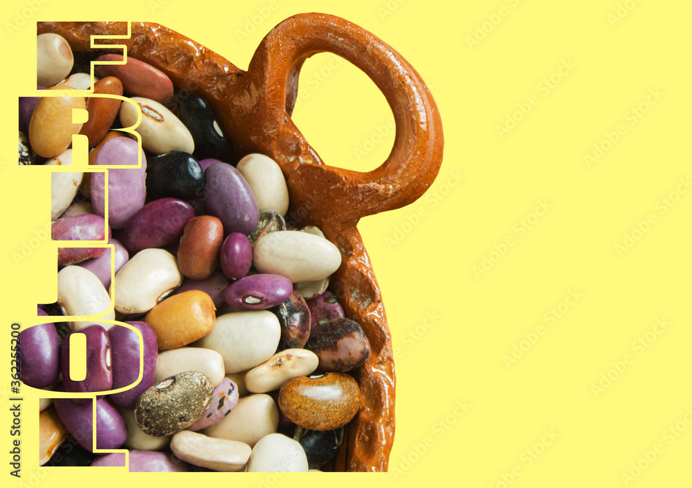 La palabra FRIJOL escrita en un efecto 3D usando una foto de varios ...
