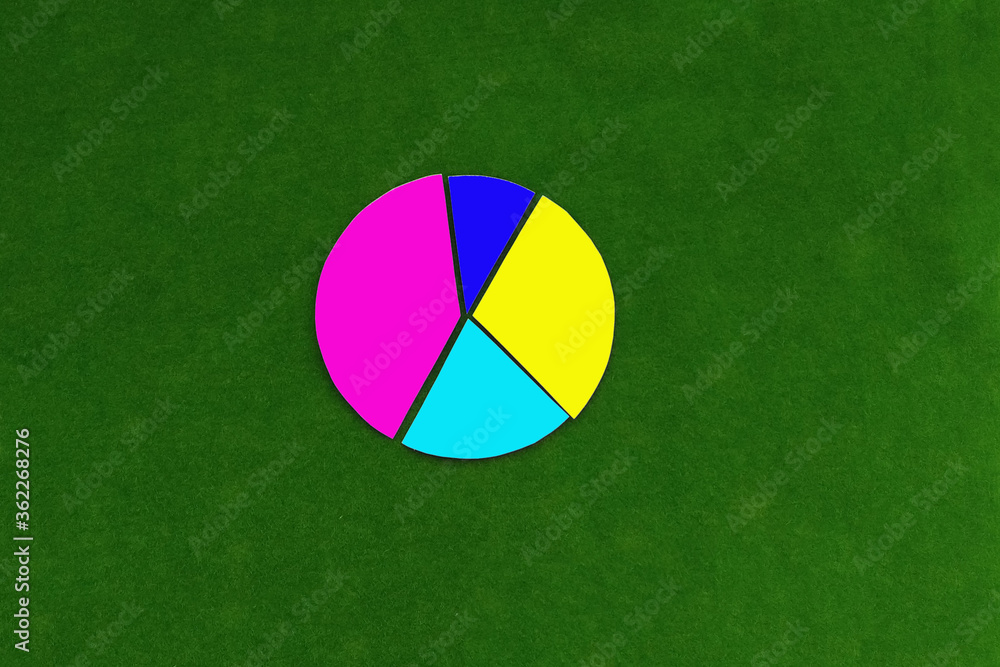 A circle divided into parts of different colors. Fractions of a whole ...