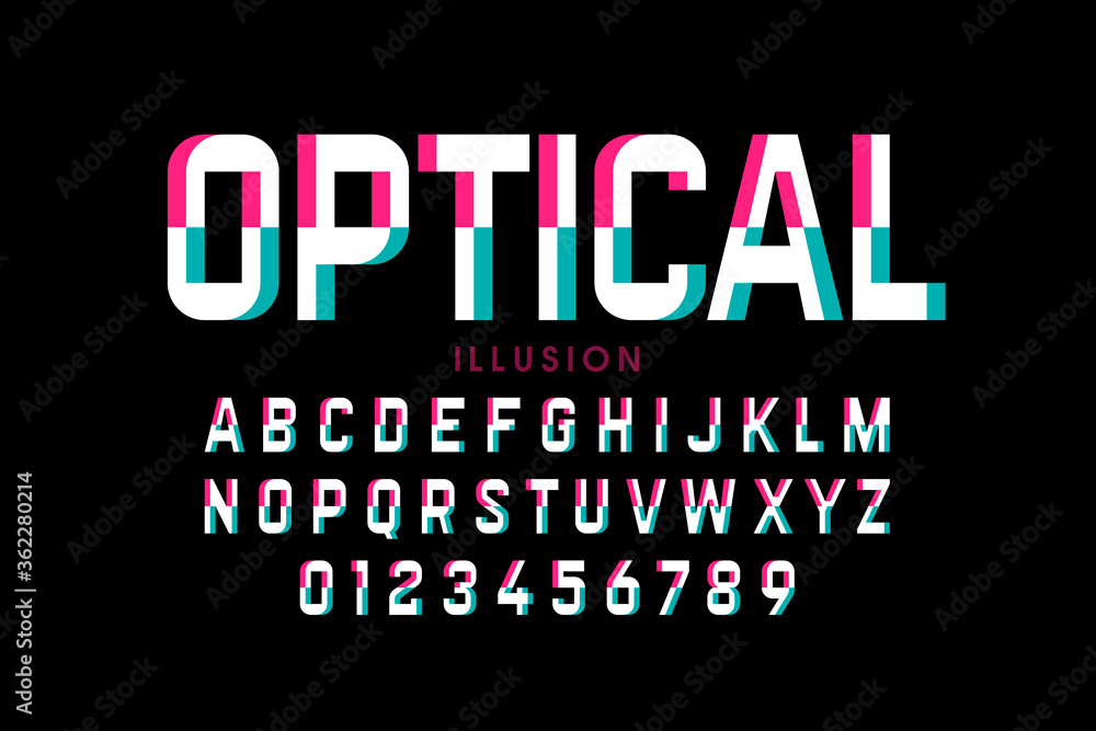 Optical illusion style font, alphabet letters and numbers Stock Vector ...