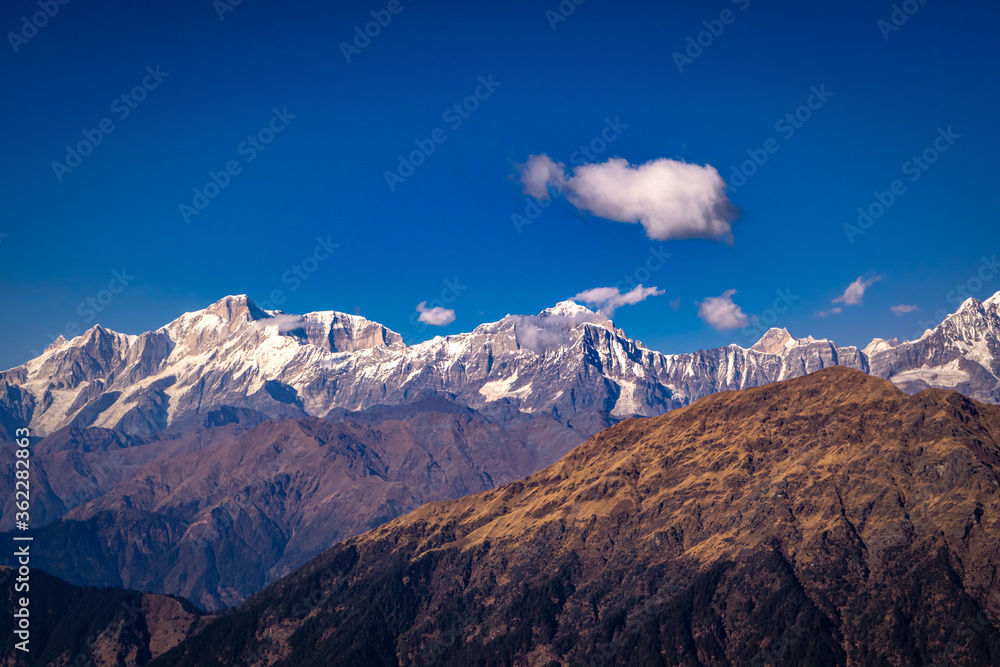 Panoramic view Himalayan mountains view from Chandrashila summit ...