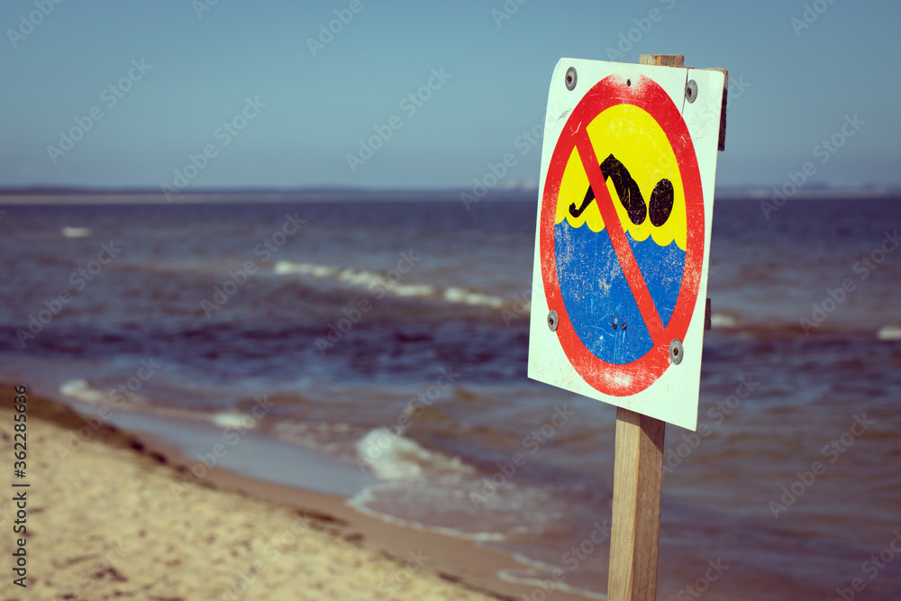 Swimming prohibited, Marking on the sea Stock Photo | Adobe Stock