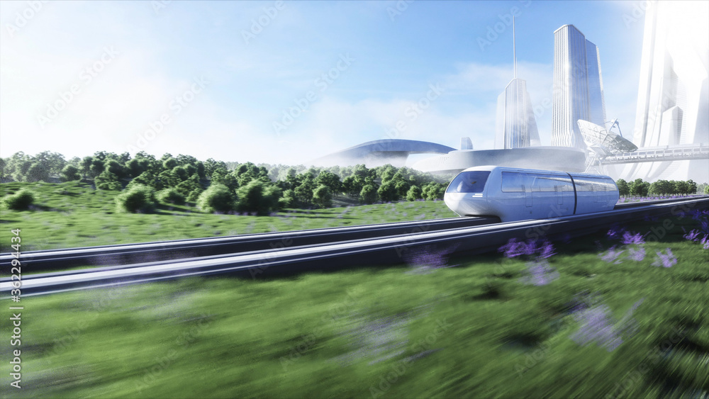 futuristic sci fi monorail train. Concept of future. Futuristic city ...