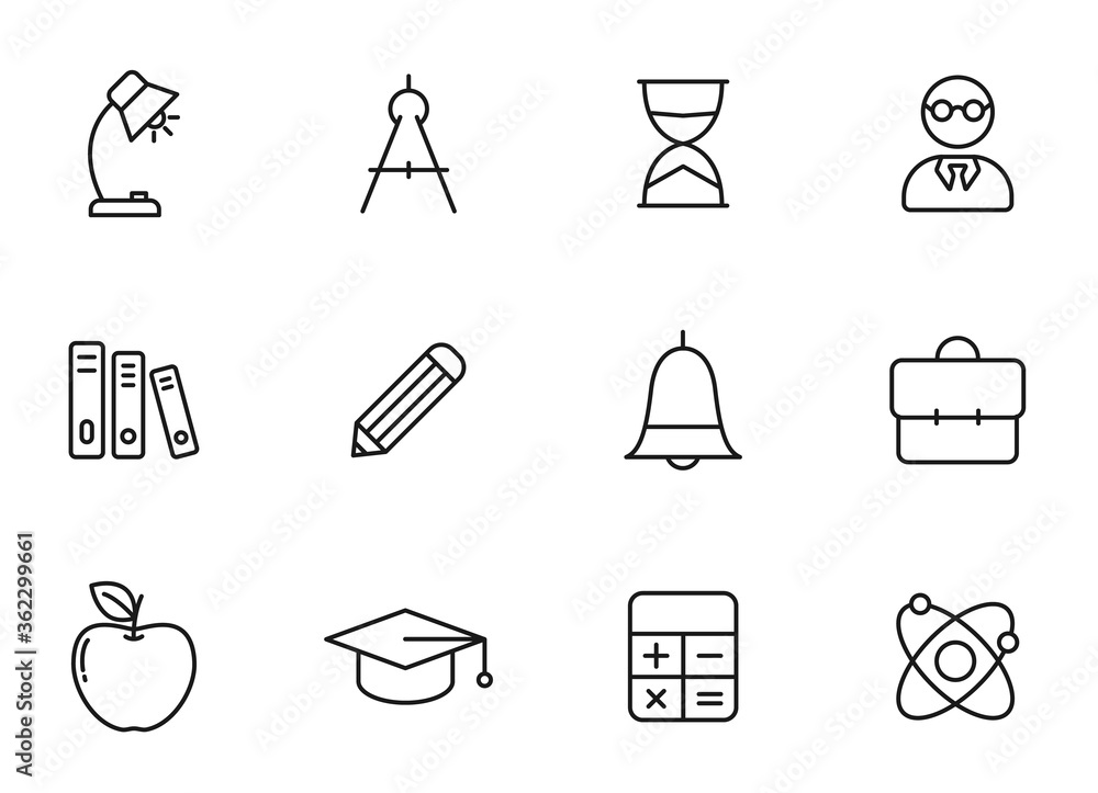 education linear vector icons isolated on white. education icon set for ...