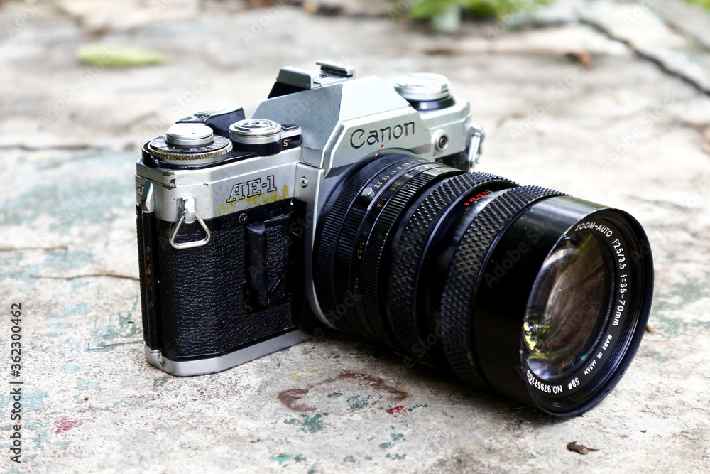 Old and vintage single lens reflex or SLR Canon AE-1 35mm film camera ...