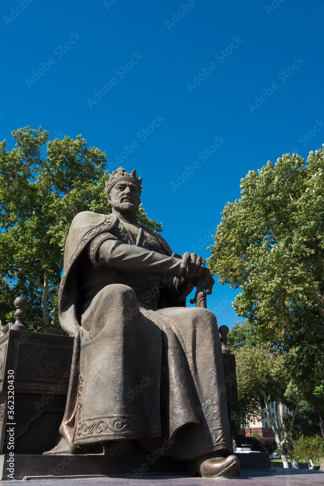 Statue of Amir Timur in Samarkand, Uzbekistan. Amir Timur (1370 - 1405 ...