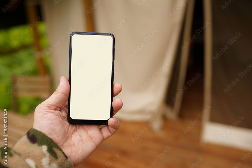 mockup phone image, glamping tent in the forest Stock Photo | Adobe Stock