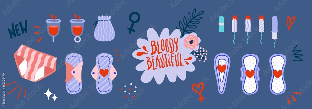 menstruation products for female hygiene, period, icon set Stock Vector ...