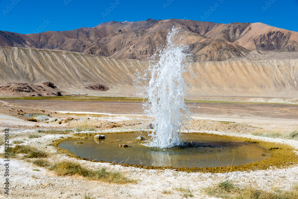 Geyser at Tajik National Park in Gorno-Badakhshan, Tajikistan. It is ...