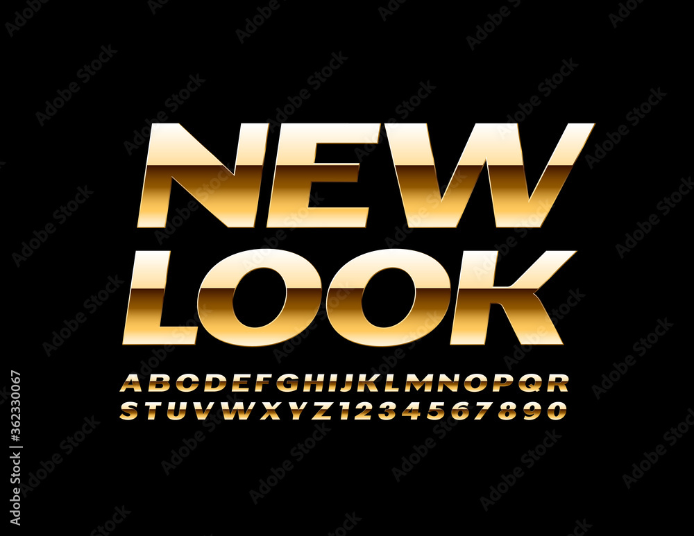Vector elite emblem New Look with shiny luxury Font. Glossy Gold ...
