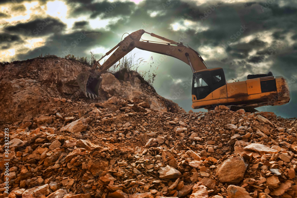 Breaker used to break up boulders in open cast mine. Mining in southern ...
