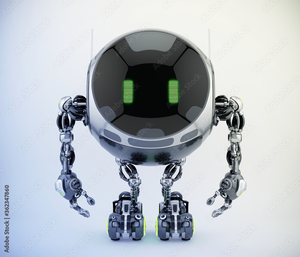 Turbot – robotic ufo character with big circle digital face and lovely ...