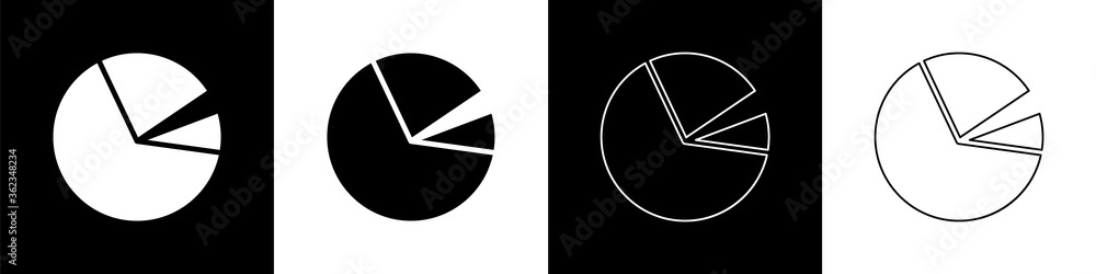 Set Pie chart infographic icon isolated on black and white background ...