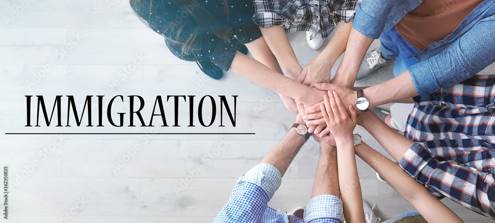 Immigration concept. People holding hands together, top view Stock ...