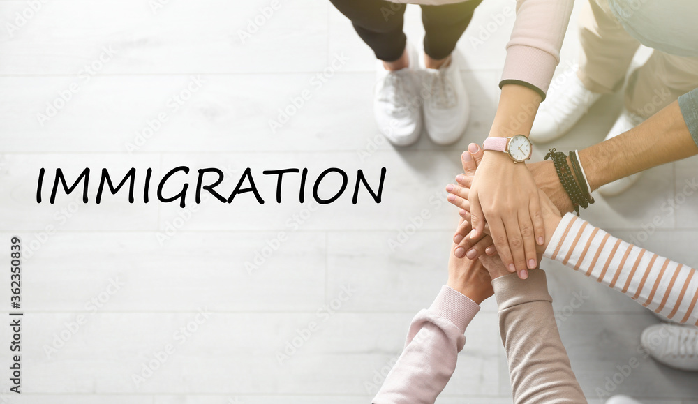 Immigration concept. People holding hands together, top view Stock ...
