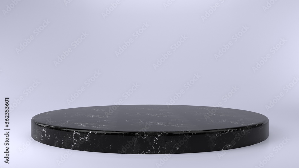 Shiny black round marble pedestal podium. Abstract high quality 3d ...