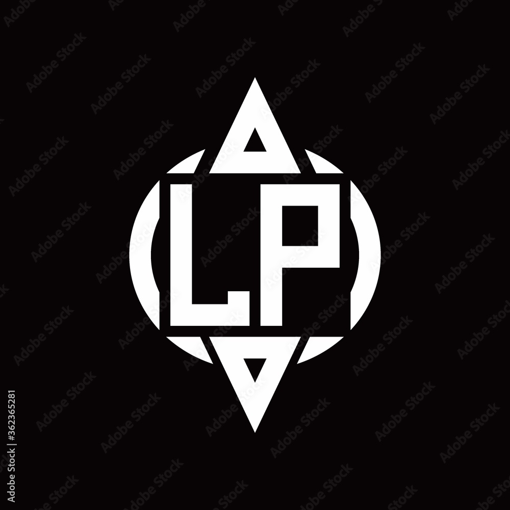 LP Logo with circle rounded combine triangle top and bottom side design ...