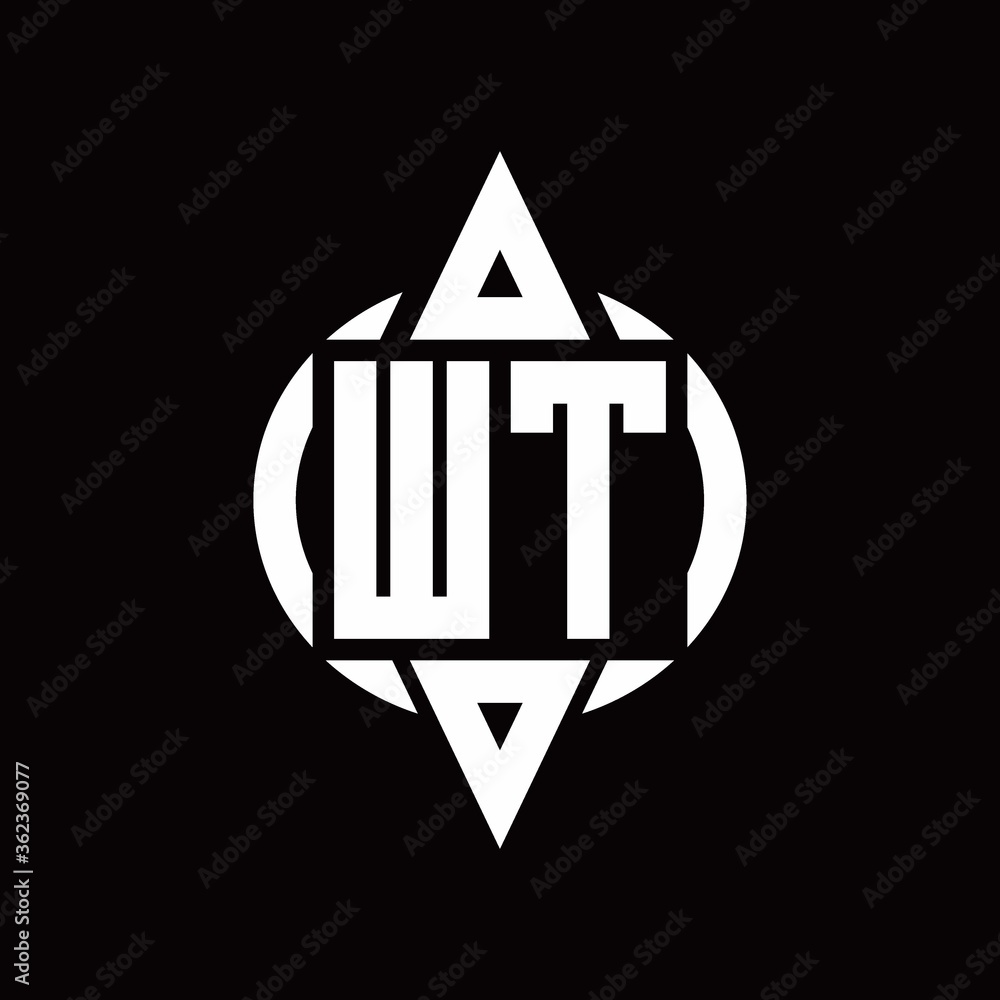 WT Logo with circle rounded combine triangle top and bottom side design ...