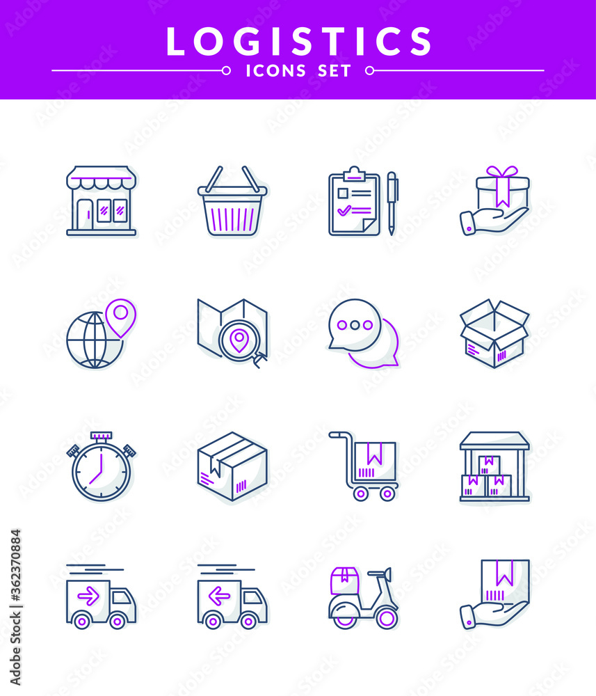 Delivery service icon set with dual color and shadow. New and trendy ...