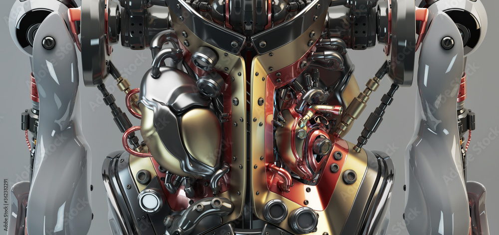 Artificial futuristic human organs. 3d rendering of robotic humanoid ...