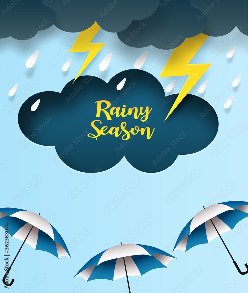 Monsoon, Rainy Season background. design with raining drops and ...