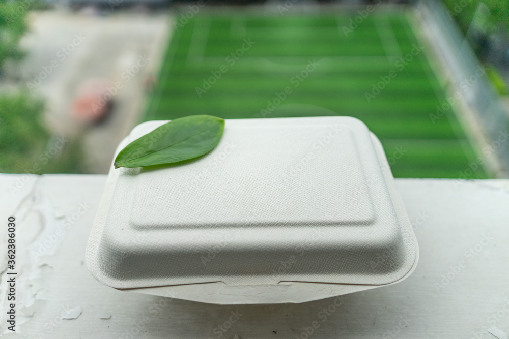 natural plant fiber food box on blur background. Natural fiber eco food ...