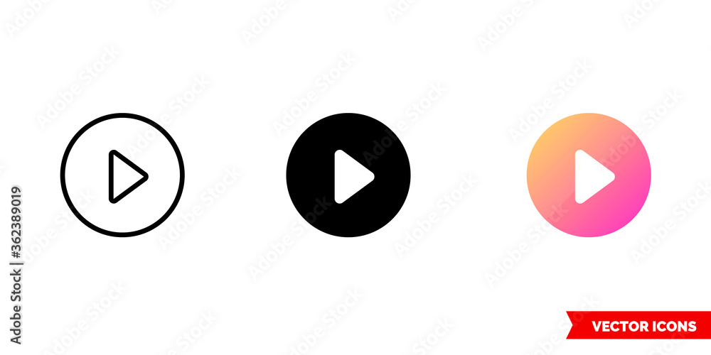 Play button icon of 3 types. Isolated vector sign symbol. เวกเตอร์สต็อก ...